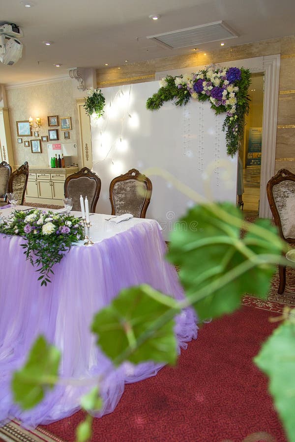 Purple Wedding Decor, Registration Details Restaurant Stock Image ...