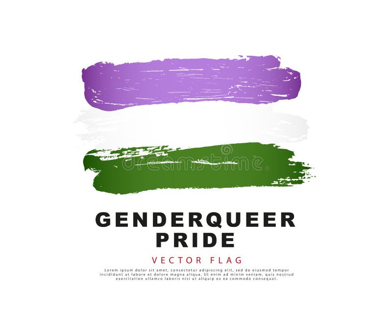 Purple White And Green Brush Strokes Hand Drawn Flag Of Genderqueer