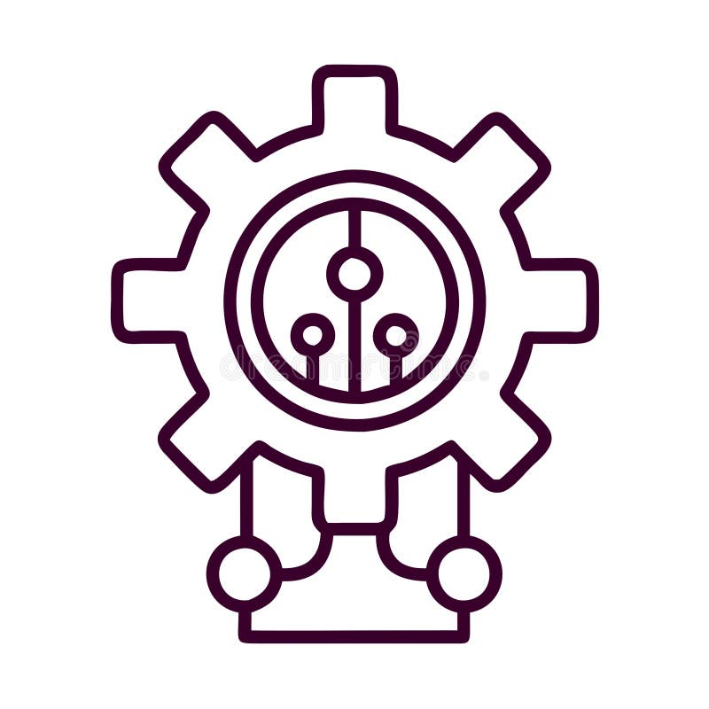 A Purple and White Line Drawing of a Gear with a Black Dot in the ...