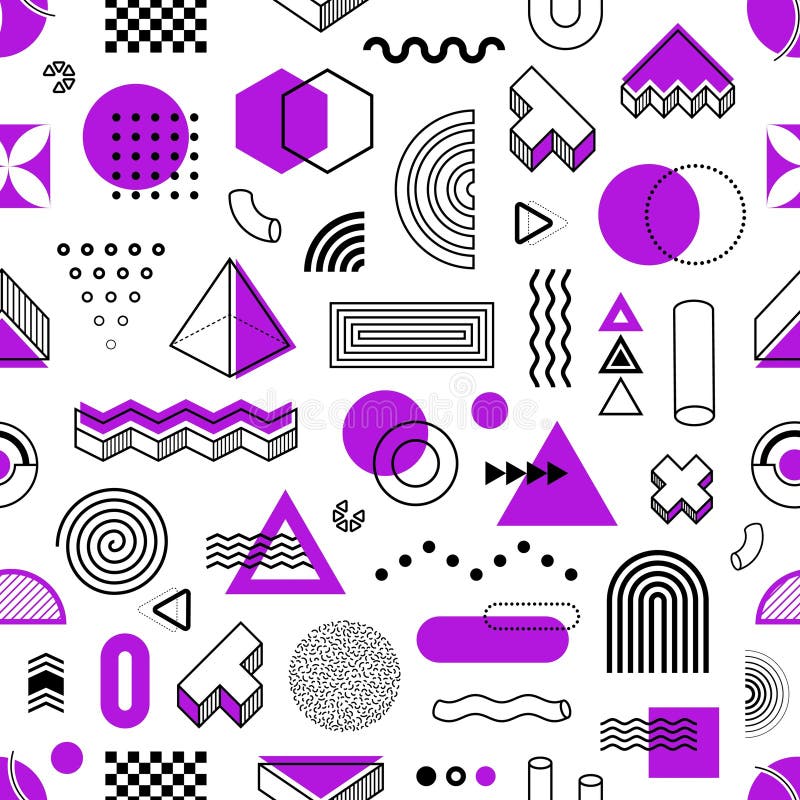 Purple and White Memphis Graphic Seamless Pattern Stock Illustration ...