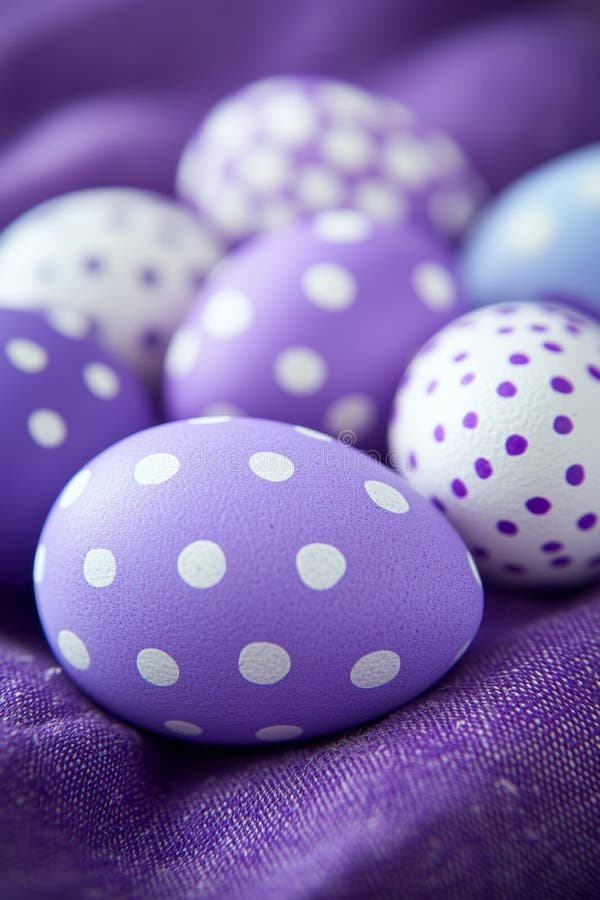 Purple and White Polka Dot Easter Eggs on Purple Background, Easter ...