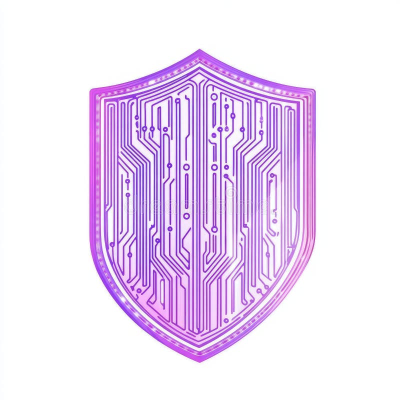 A Purple and White Shield Graphic with a Circuit Board Design. Stock ...