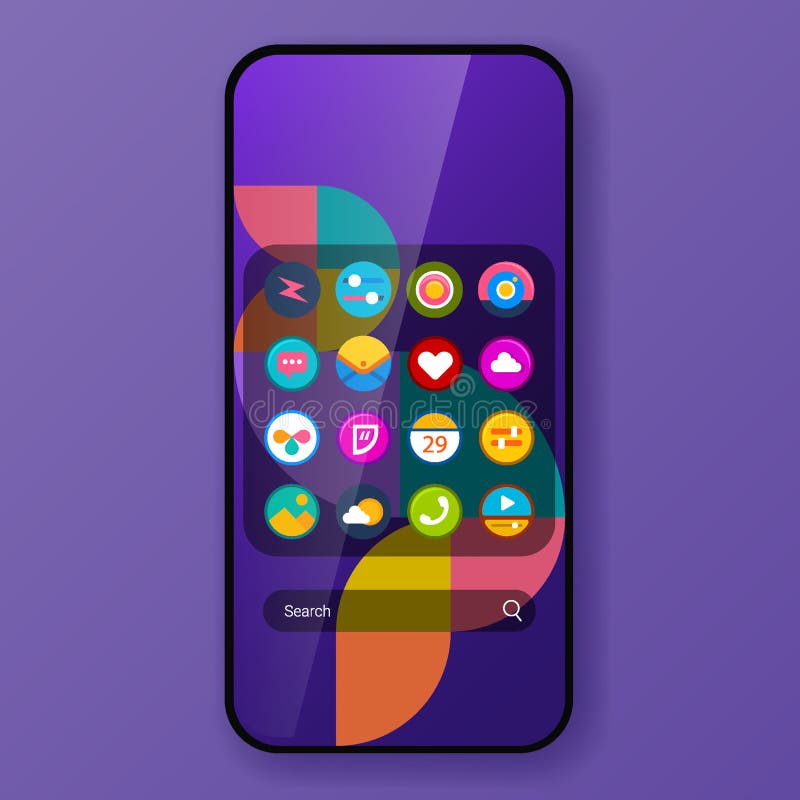 Purple Widget Menu User Interface Realistic Smartphone Design Stock ...