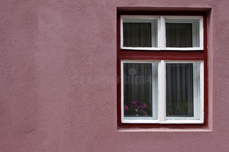 Purple Window Frame on Pink Wall Stock Image - Image of antique ...