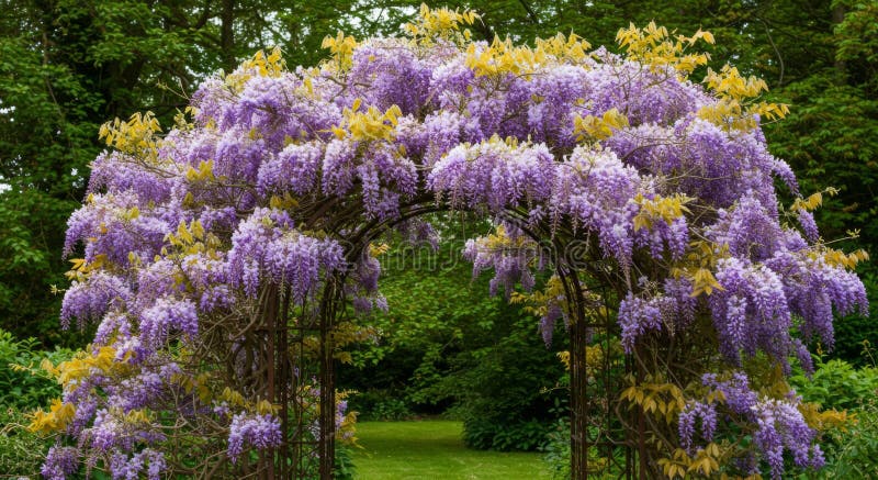 Purple Wisteria Blossoms Frame Garden Arch Stock Illustration ...