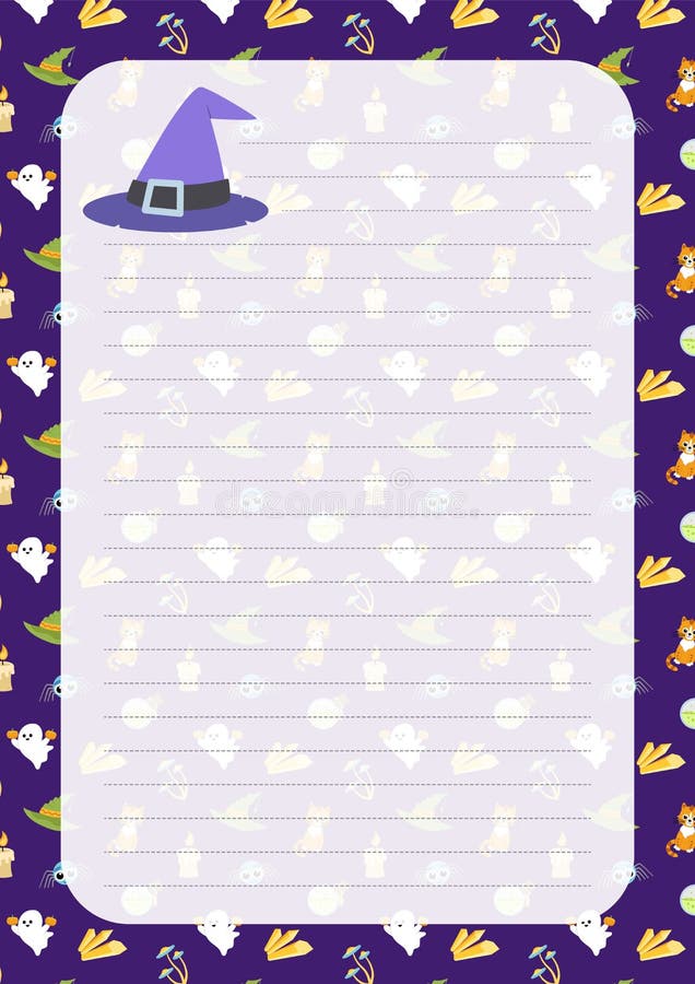 Purple Witch Hat. Note Paper. Page. Halloween Notebook Sheet. Cartoon ...