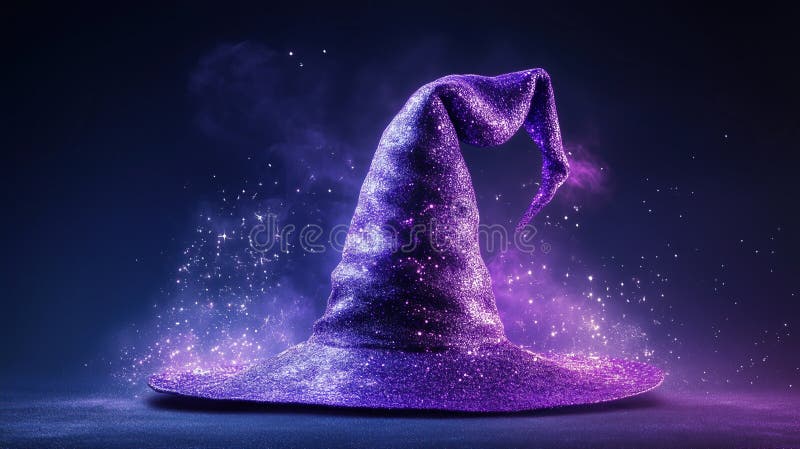 Purple Witch Hat with Sparkling Magic Dust Stock Photo - Image of ...