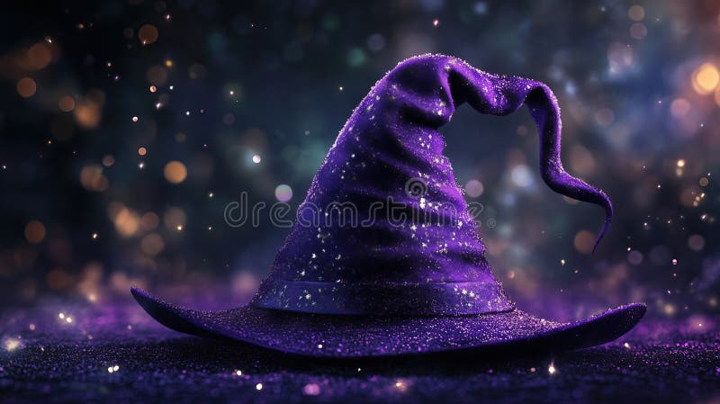 Purple Witch Hat with Sparkling Magic Dust Stock Image - Image of ...