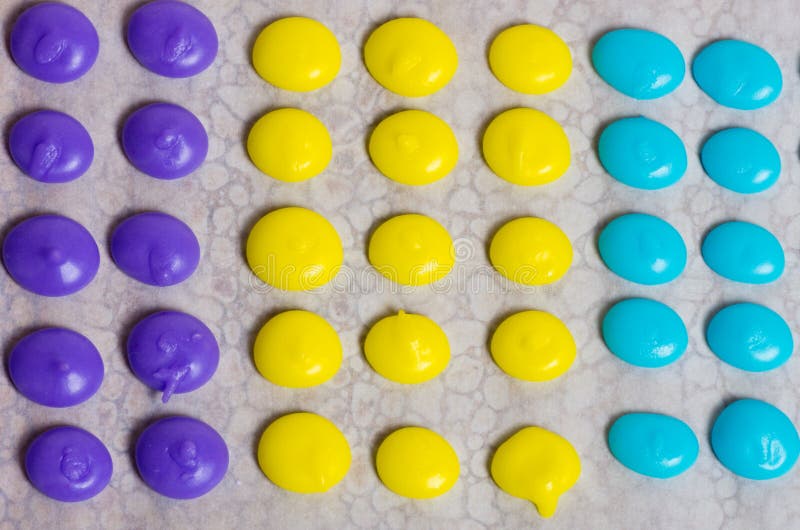 Purple Yellow and Blue Candy Dots Stock Image - Image of bakery ...