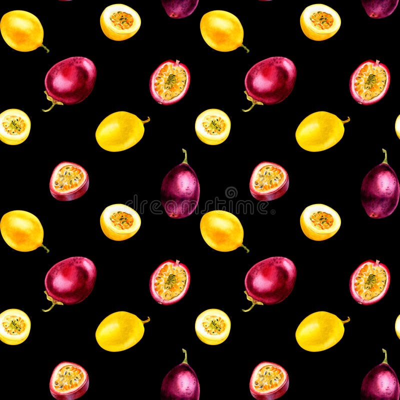 Passion Fruit Watercolor Illustration Isolated On White Background