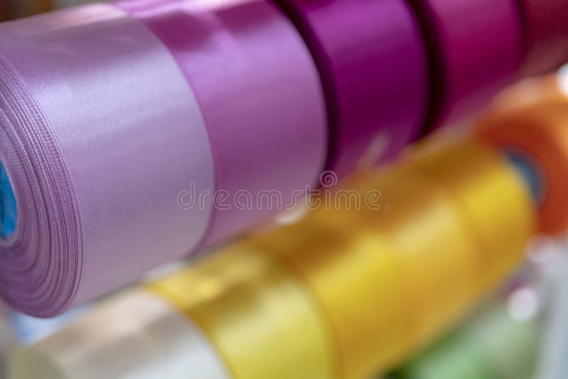Purple and Yellow Satin Ribbons in Rolls. Stock Photo - Image of fabric ...