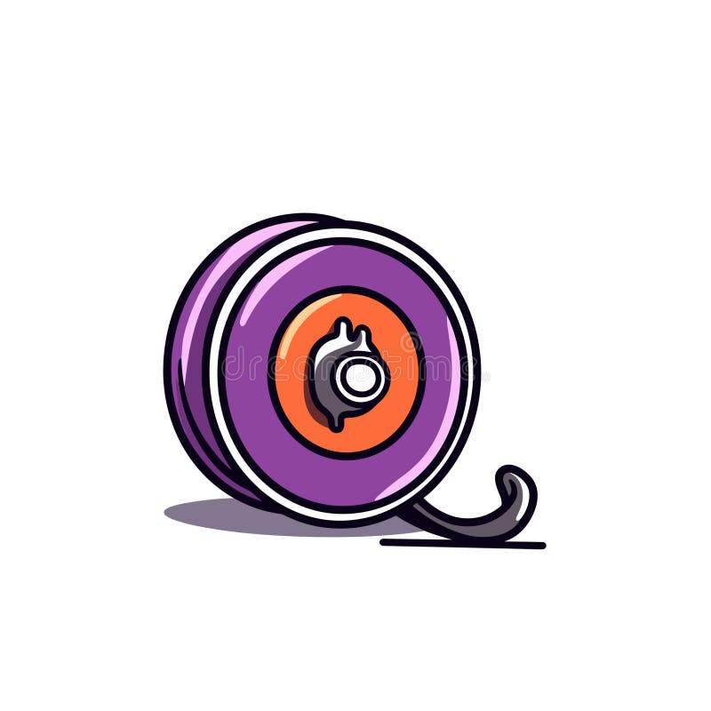 Purple Yo-Yo Cartoon Illustration with Orange Center and String Stock ...