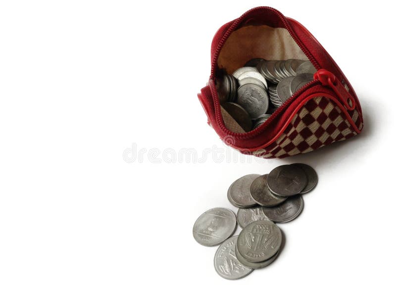 Coins in Ladies Purse on White Background Stock Image - Image of ...