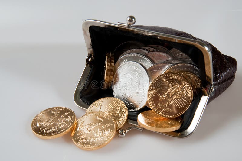 Purse Full of Silver and Gold Coins Stock Photo - Image of metal ...