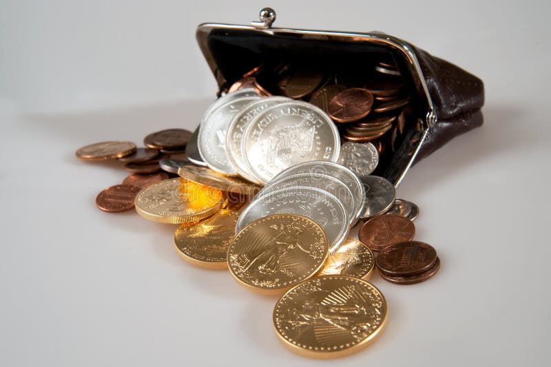 Purse Full of Silver and Gold Coins Stock Image - Image of gold ...