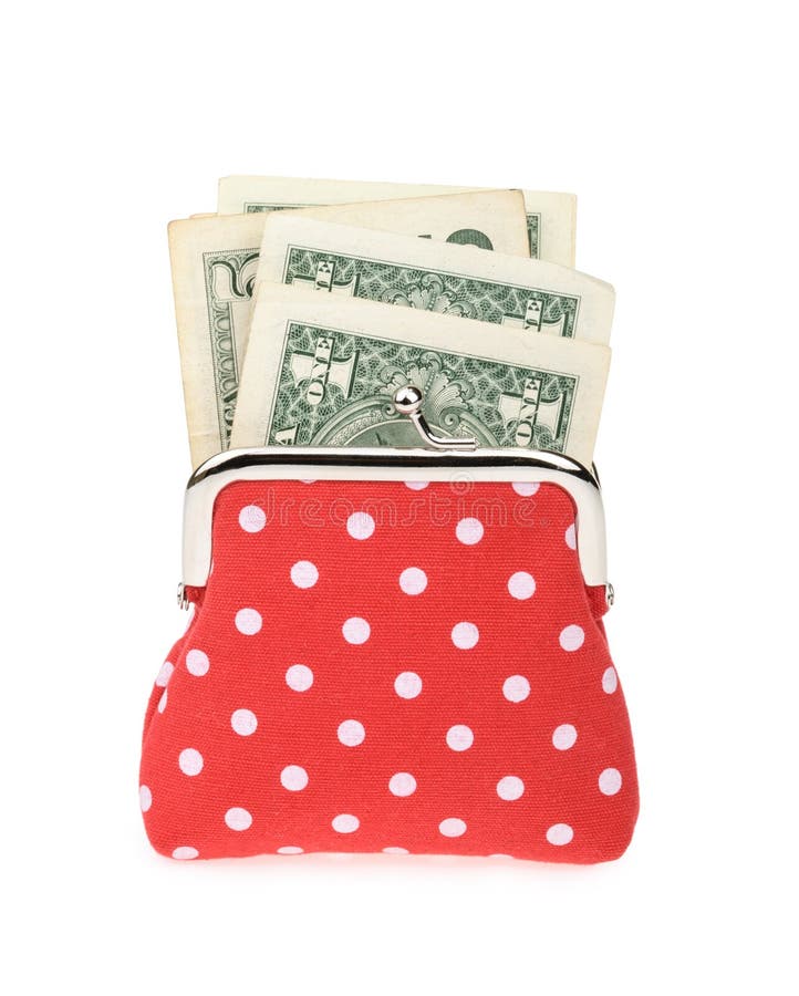Purse with Money Isolated on White Stock Photo - Image of trendy ...