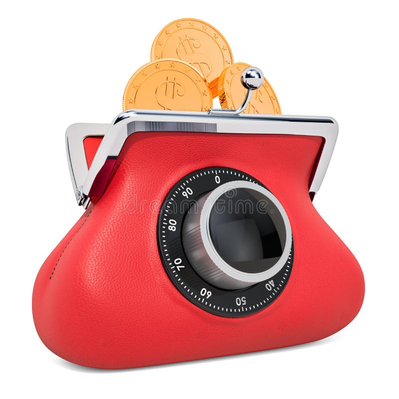 Purse with Safe Dial Padlock, Protect Concept. 3D Rendering Stock ...