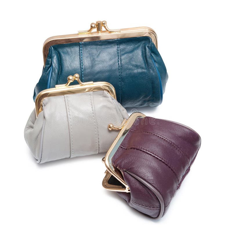 Three purses on white stock photo. Image of leather, background - 40332352
