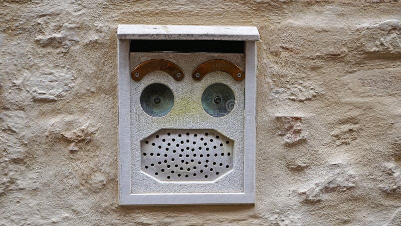 Push Button Bell, Security Device with Fun Abstract Face on House Entry ...