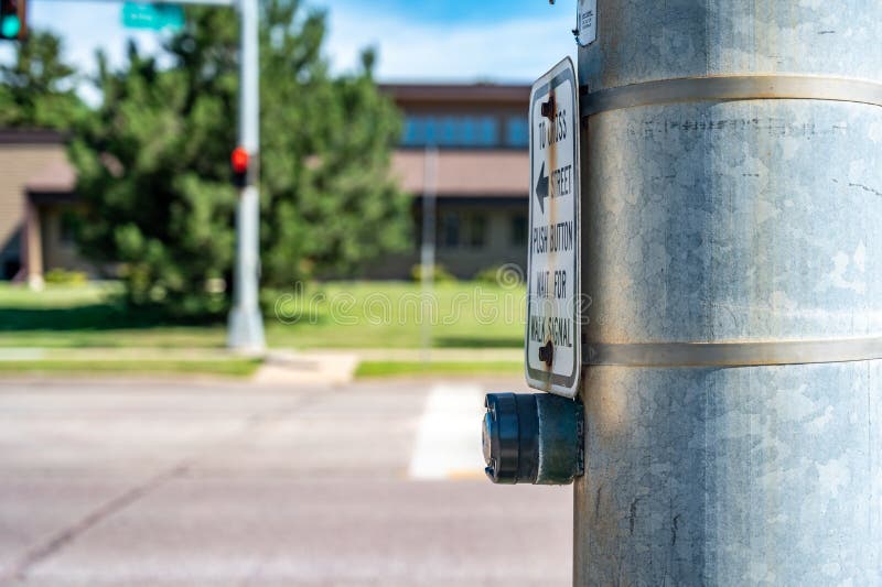 Push Button at Cross Walk Busy Street Intersection in a City Stock ...