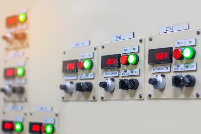 Push Button and Display on Control Panel with Electric Light Devices ...