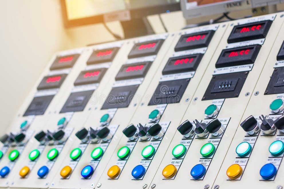 Push Button and Display on Control Panel with Electric Light Devices ...