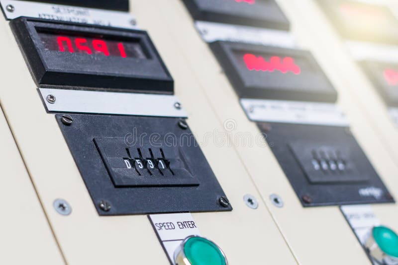 Push Button and Display on Control Panel with Electric Light Devices ...