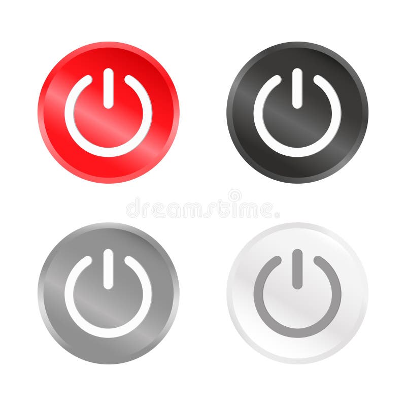 Push Buttons Power Web Icons. Black, White, Grey and Red Stock Vector ...