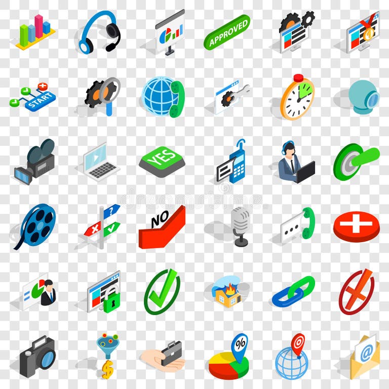 Push Button Icons Set, Isometric Style Stock Vector - Illustration of ...