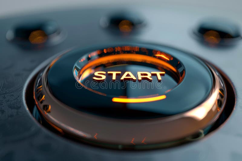 Glowing Start Button Close-Up View Stock Illustration - Illustration of ...