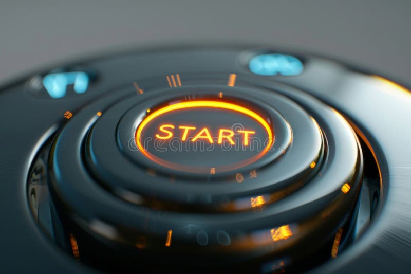 Glowing Start Button Close-Up View Stock Illustration - Illustration of ...