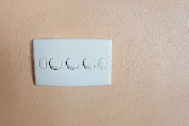 Push Button of White Switch on Orange Wall Stock Image - Image of push ...