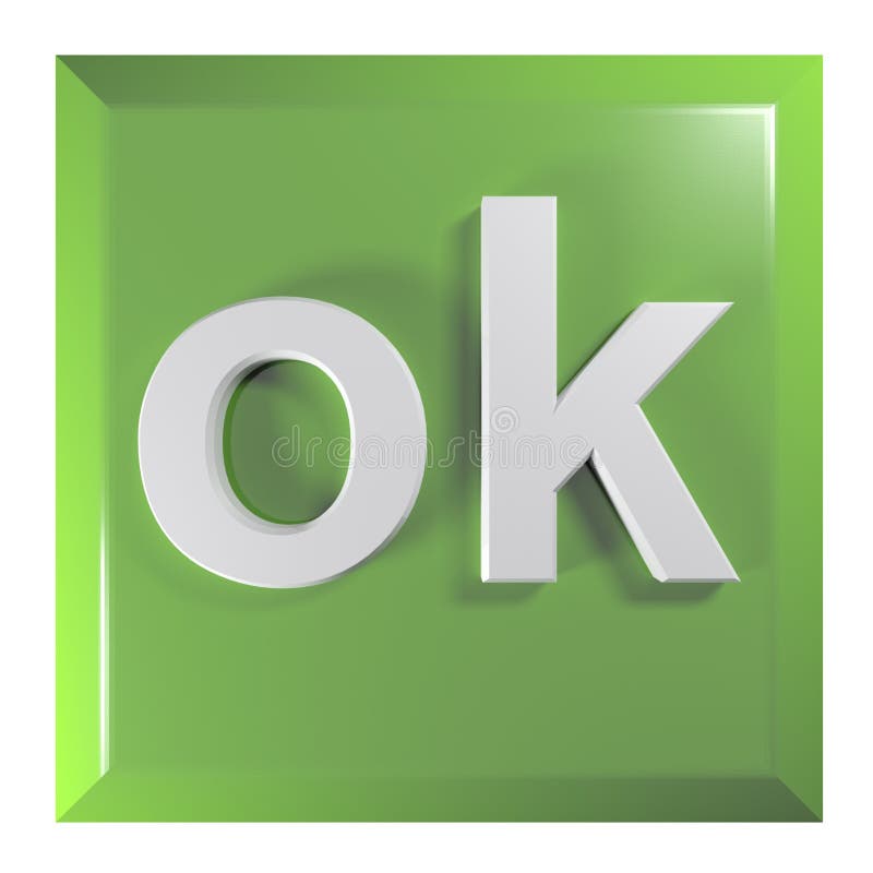 Green Square Push Button with the Write OK - 3D Rendering Illustration ...