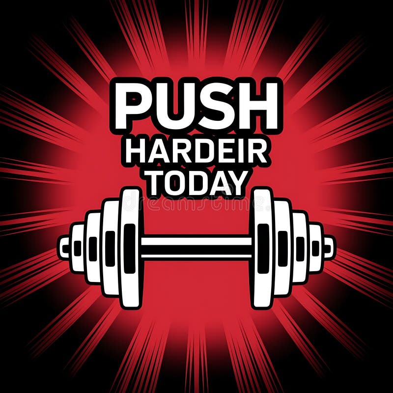 Push Harder Today Gym Dumbbell Icon, Powerful Red Gradient, Bold Font ...