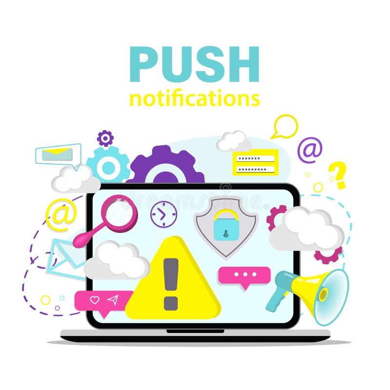 Push Notice Notification Message on Laptop. Vector Illustration Stock ...