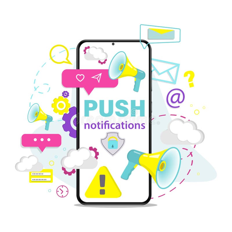 Push Notice Notification Message on Mobile Phone. Vector Illustration ...
