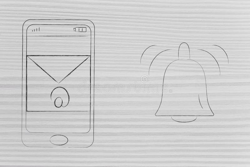 Ringing Notification Bell Next To Smartphone with Email on the S Stock ...