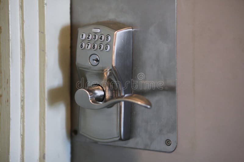 Push Pad Code Keyless Entry Doorhandle Close Up of Apartment Rental ...