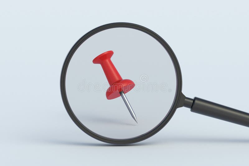 Push Pin Behind Magnifying Glass. Stock Illustration - Illustration of ...