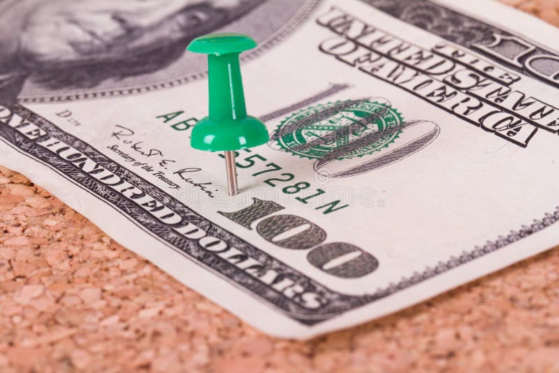 Push Pin and Dollar Bill on Cork Board Stock Photo - Image of dollar ...