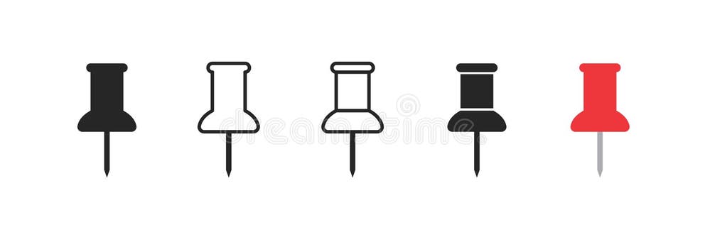Push Pin Icon Set Marker. Pin Pointer Thumbstack Minimal Icon Stock ...