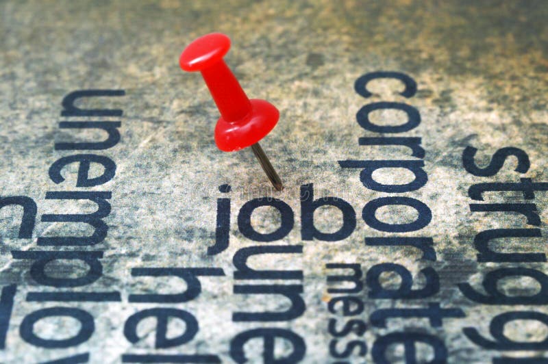 Push pin on job text stock image. Image of recruitment - 176612711