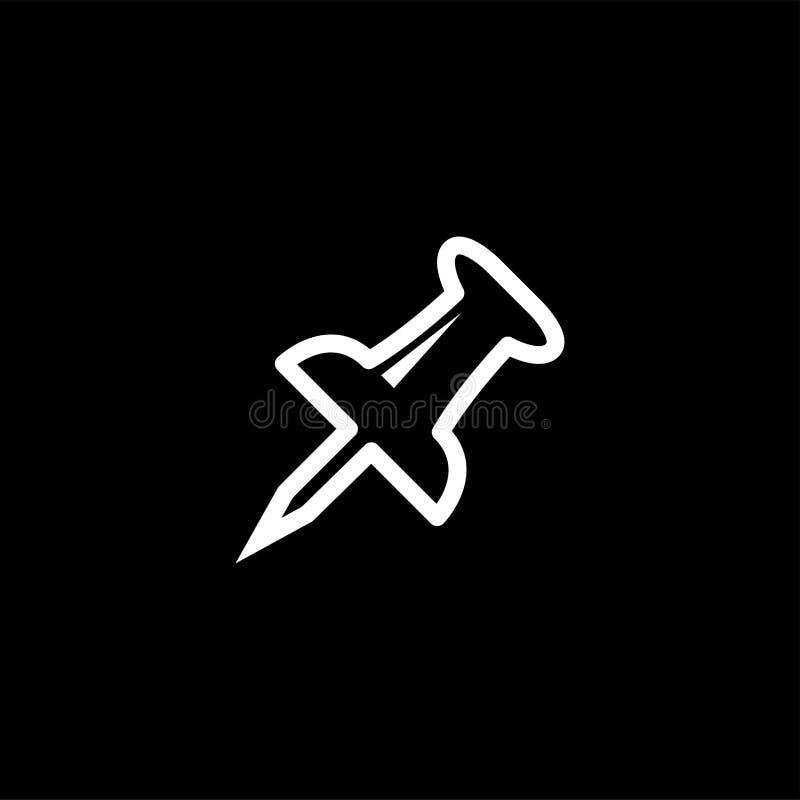Push Pin Line Icon on Black Background. Black Flat Style Vector ...