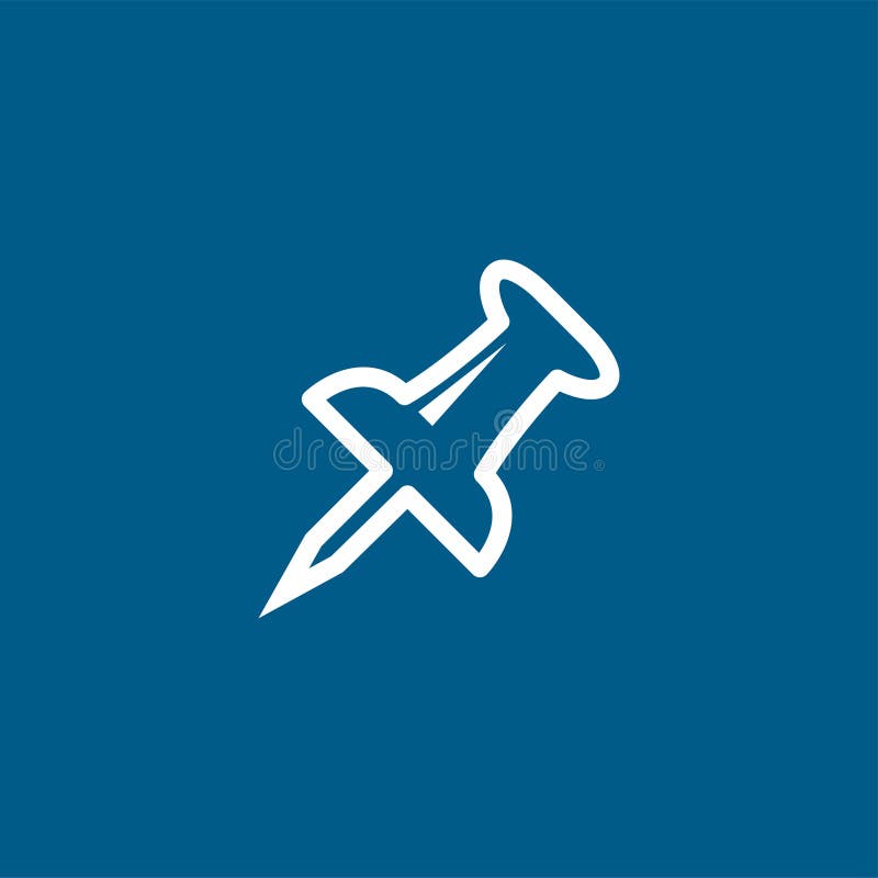 Push Pin Line Icon on Blue Background. Blue Flat Style Vector ...