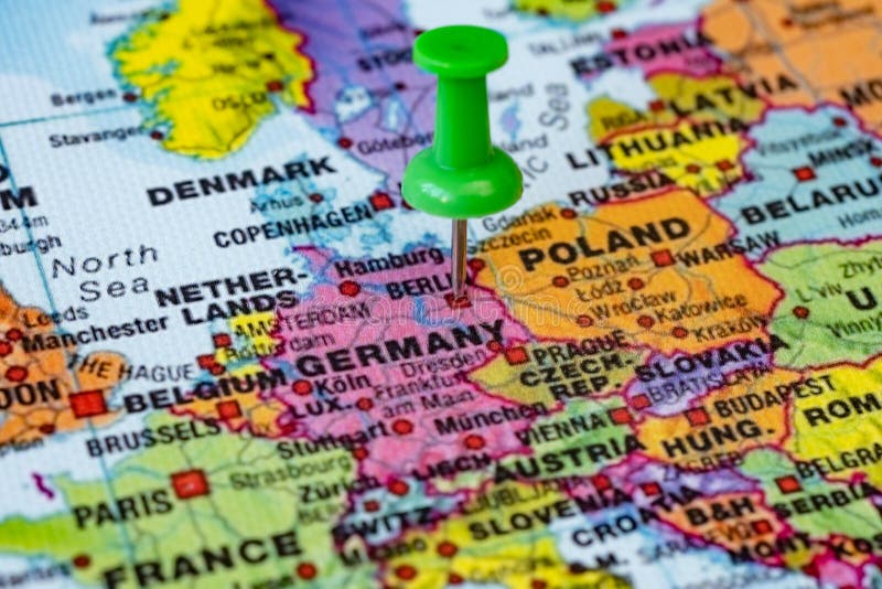 Push pin on political map stock image. Image of land - 193436351