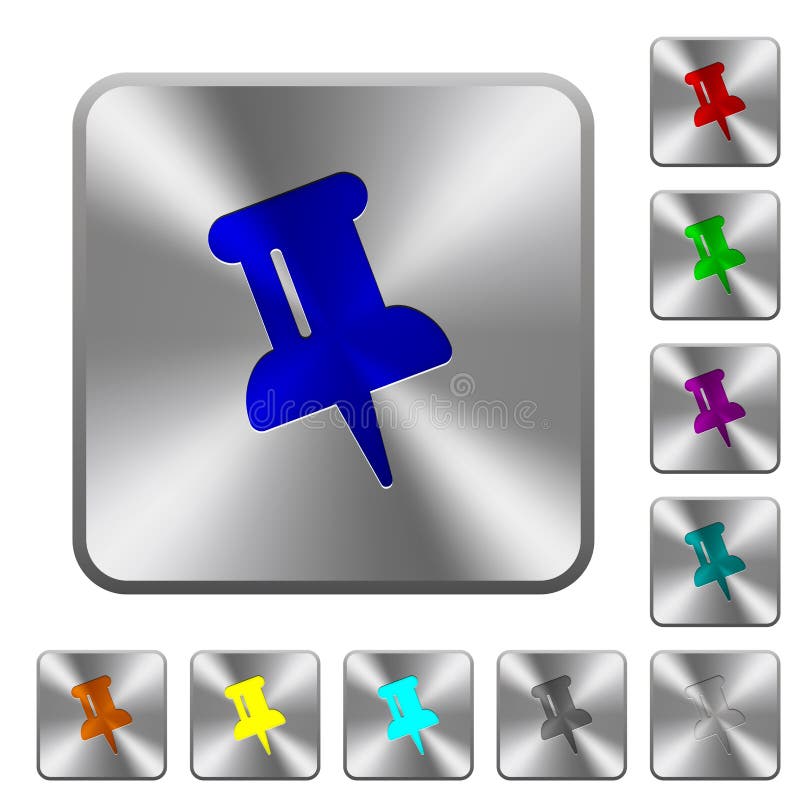 Push Pin Rounded Square Steel Buttons Stock Vector - Illustration of ...