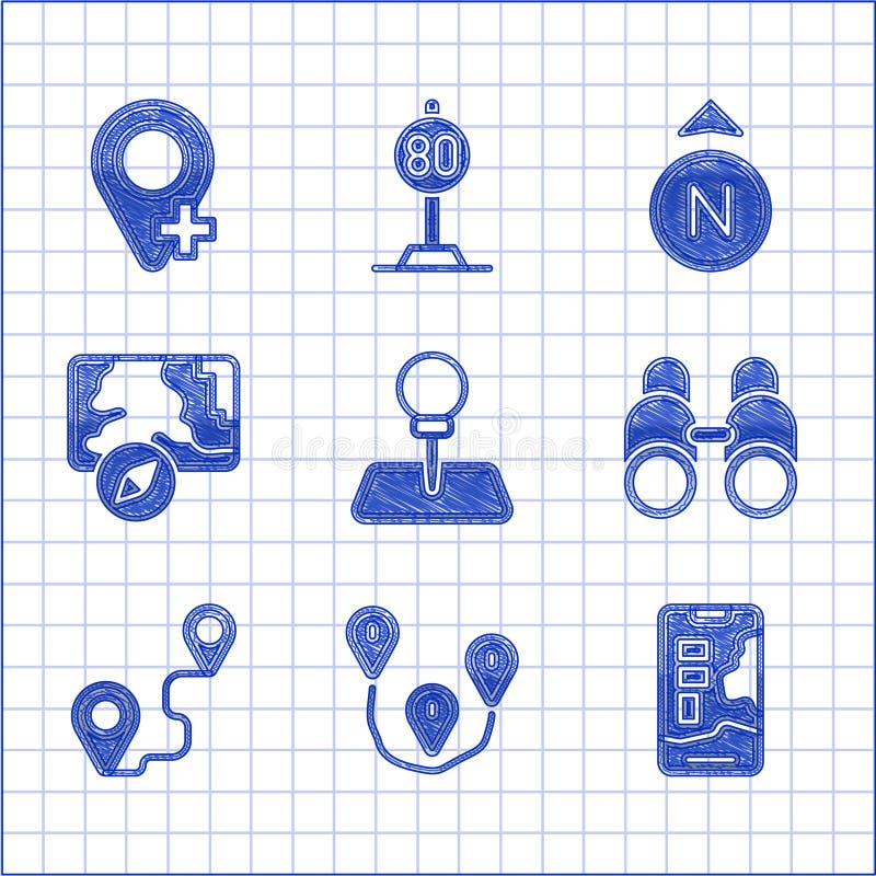 Push-Pin-Route-Position Stadtplan Navigation Binocules Kompass Und ...
