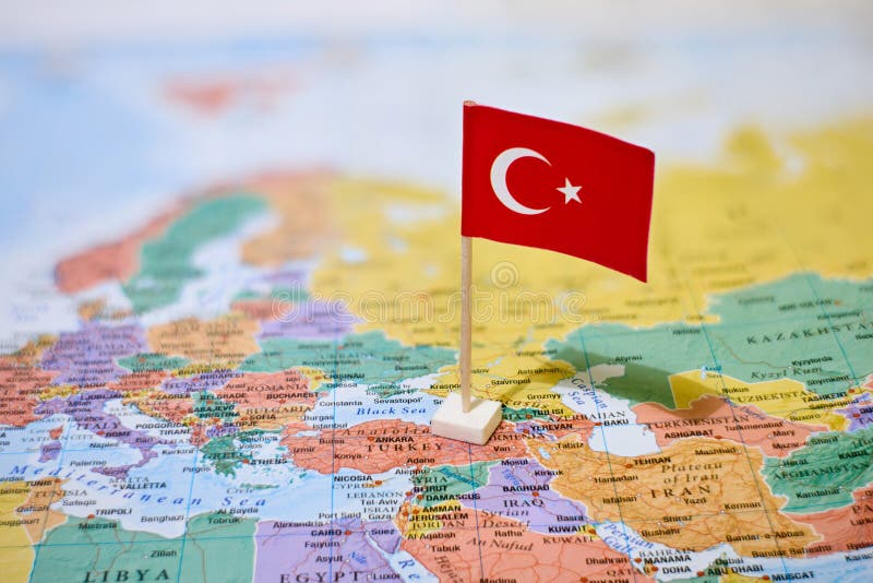 Turkey on World Map with Flag Stock Image - Image of flag, turkish ...