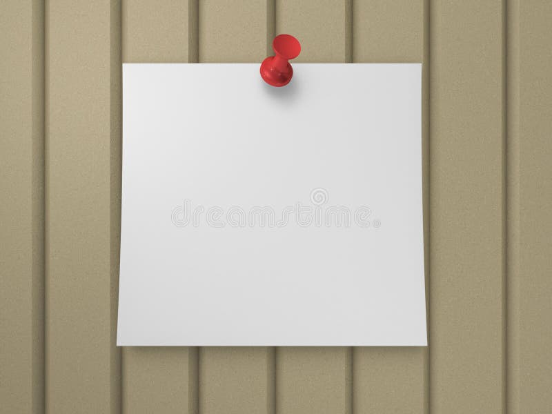 Push pin on white note. 3D stock illustration. Illustration of plastic ...