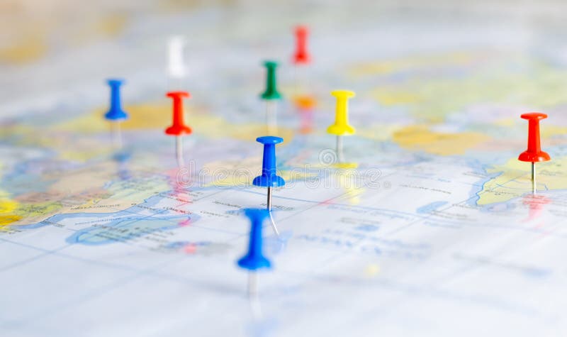 Push pin on the world map stock image. Image of direction - 196098011